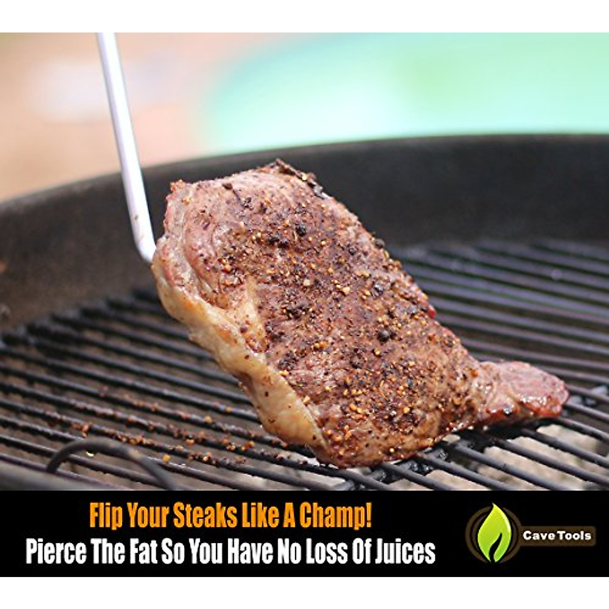 Cave Tools Food Flipper and Meat Hook for Grilling, Flipping, and Turning Vegetables and Meats BBQ Grill and Smoker Accessories, Right-Handed, Large (17 In) + Small (12 In)