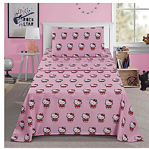 Jay Franco Twin Size Sheet Set 3 Pieces Kids Set (Hello Kitty Pink), Pink, Black, JF14545