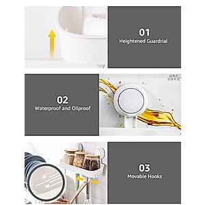 4OURVAN Spice Storage Rack Vacuum Shower Caddy with 4 Hooks Suction Cup Bathroom Kitchen Organizer Shelf Rack Shower Basket Wall Mounted Organizer for Shampoo | Spice | No-Drilling Removable Reusable