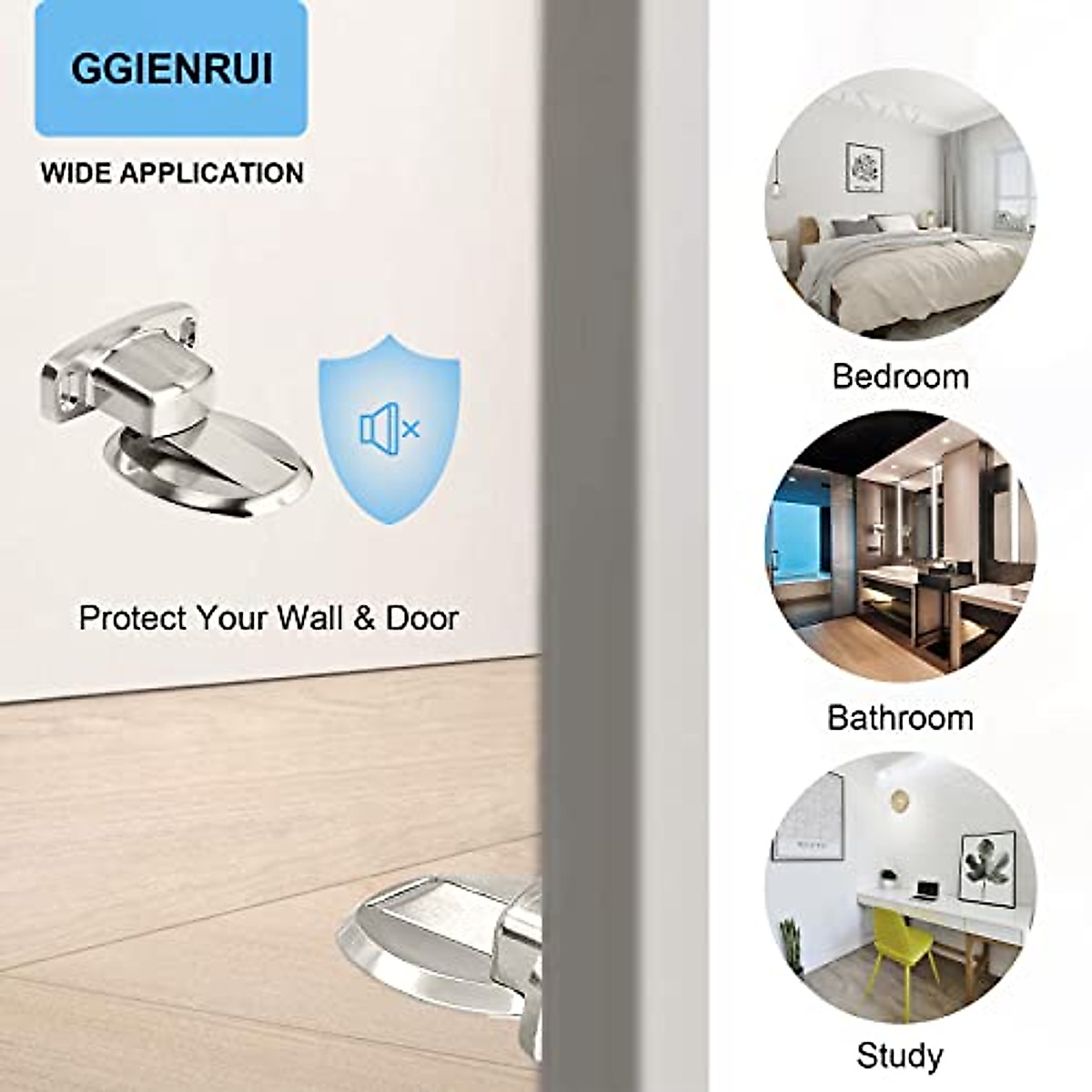 GGIENRUI Magnetic Door Stopper Floor Door Stop Magnetic Heavy Duty Door Holder for Keep Door Open with 3M Self Adhesive and Conceal Screw Mount, 2pcs, Silver