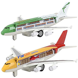 ArtCreativity Diecast Pullback Super Jumbo Airplanes with 3D Anatomy View, Set of 2, Diecast Metal Cargo & Passenger Airplane Toys for Kids, Aviation Themed Party Decorations, Best Birthday Gift