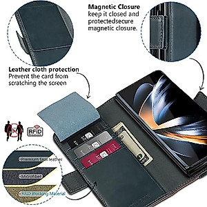 KEZiHOME for Galaxy Z Fold 5 Case, Genuine Leather Wallet Case [RFID Blocking] with Card Holder Stand Shockproof Protective Flip Cover Compatible with Samsung Galaxy Z Fold 5 (Navy Blue/Brown)