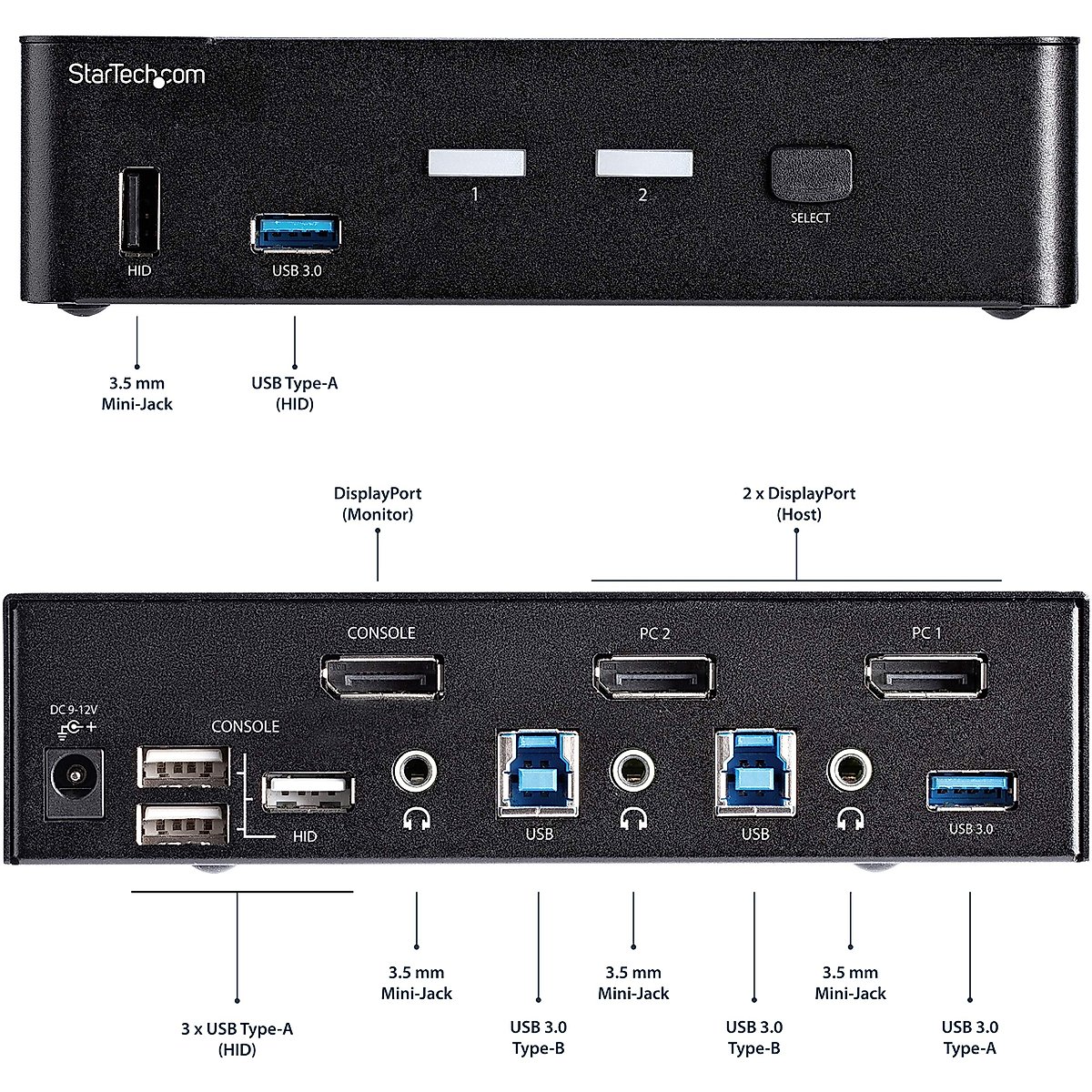 StarTech.com 2 Port DisplayPort KVM Switch - 4K 60Hz - Single Display - Dual Port UHD DP 1.2 USB KVM Switch with Integrated USB 3.0 Hub & Audio-Dell HP Apple Lenovo-TAA Compliant (SV231DPU34K), Black