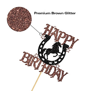 Helewilk Horseshoe & Horse Happy Birthday Cake Topper, Horse Racing Theme Birthday Party Decoration for Boys Girls Men Women, Kids Birthday Party Decoration Supplies