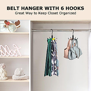 Lomrsiul Belt Hanger Organizer for Closet - Non Slip Rotatable Tie Rack Hanger with 6 Hooks Max 24 Belts Closet Organizers and Storage for Belt Tie Purse Tank Top Handbag Hat Bra Black