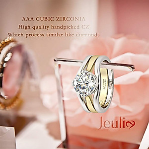 Jeulia 3.5 Carat Round Cut Enhancer Ring for Women 925 Sterling Silver Engagement Ring Set 14K Gold Plated Wedding Band Ring Cubic Zirconia Eternity Ring Anniversary Promise Romantic Jewelry Gift (9.5)