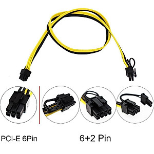 6 Pin PCI-e to 8 Pin (6+2) PCI-e Power Cable for HP Dell 750W / 1200W Server PSU Breakout Board Graphic Cards GPU Mining (8-Pack)
