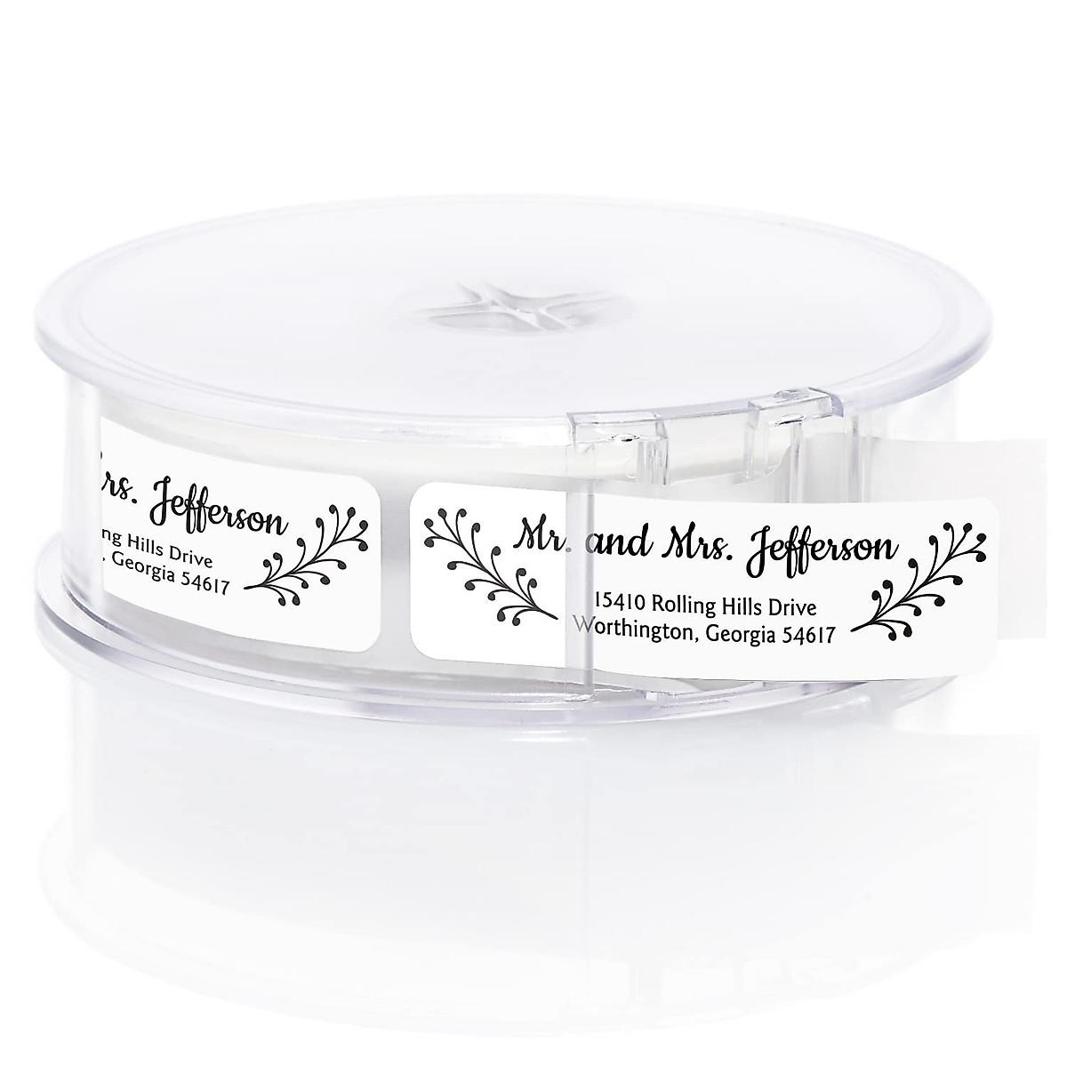 Modern Black and White Rolled Address Labels / 250 Personalized Return Address Labels/Designer Address Stickers in Elegant Plastic Dispenser