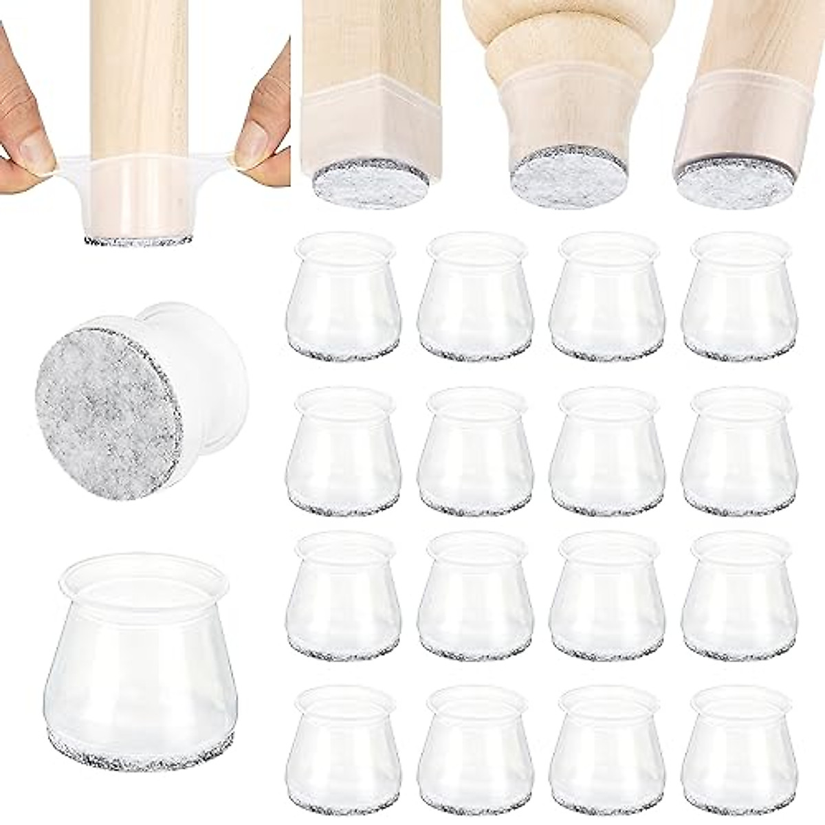 Aneaseit Chair Leg Floor Protectors - 16 pcs Clear - Felt Bottom Silicone Pads for Hardwood Floors & Furniture Feet - Rubber Caps for Chairs - Medium