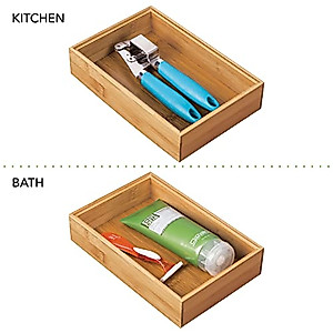 mDesign Wooden Bamboo Drawer Organizer - 9" Long Stackable Storage Box Tray for Kitchen Drawers and Cabinet - Utensil, Silverware, Spatula, and Flatware Holder - Echo Collection - 6 Pack, Natural Wood