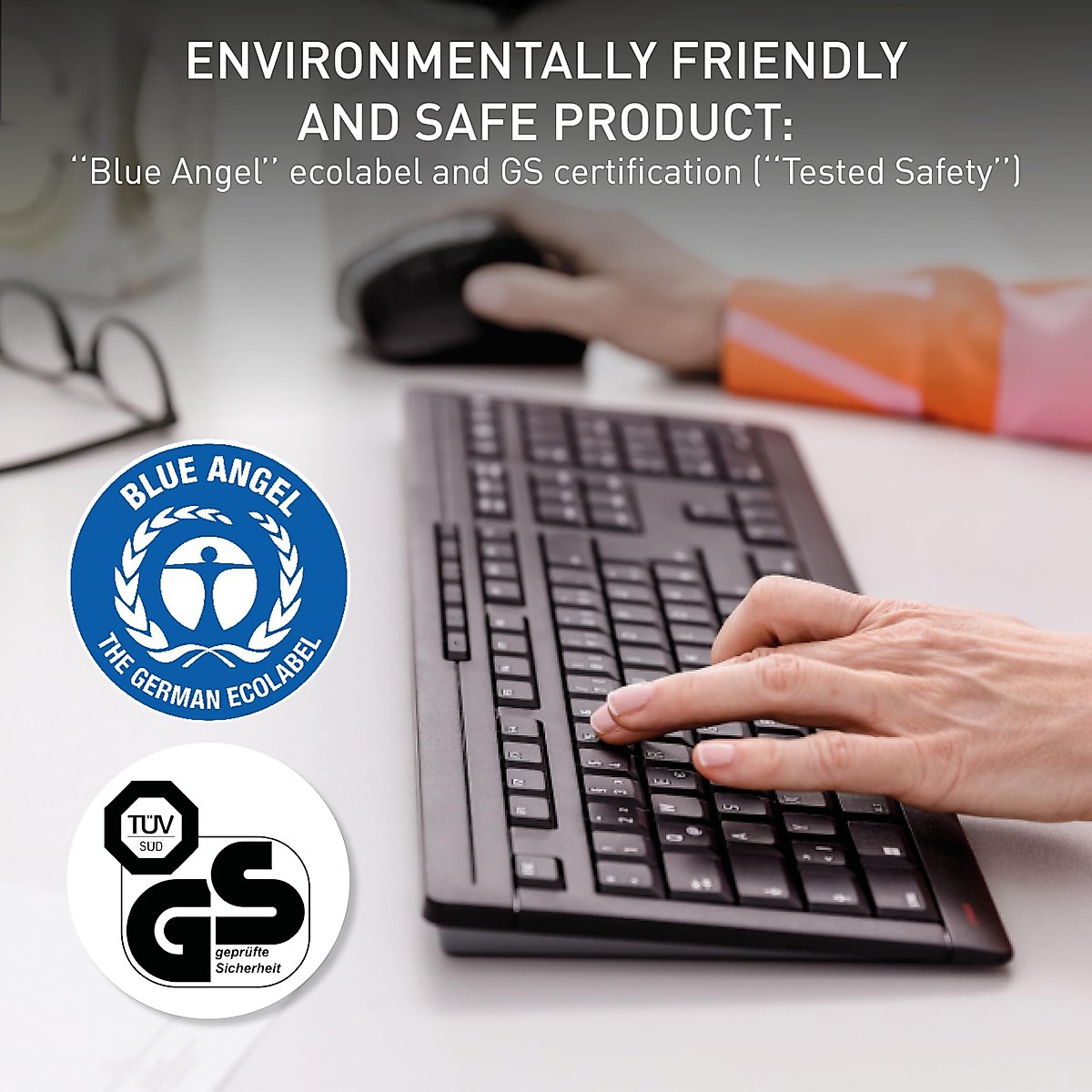 Cherry Stream Wireless Keyboard with SX Scissors Mechanism, Slim Yet Full Size QWERTY Ergo Friendly with Number Pad, Thin Design with Quiet keystroke for use at Home Office or Work. Black
