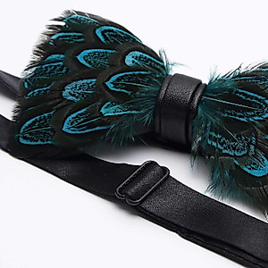 mumusung Men's Peacock Feather Bowtie (Teal Feathers)