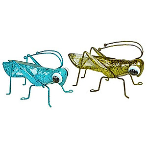 ShabbyDecor Metal Grasshopper Figurine Yard Art Locust Lawn Ornament Mantis Hanging Wall Sculpture Decoration Set of 2 ,Blue&Green