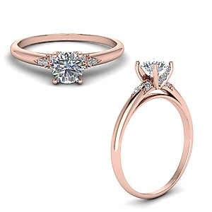Round Cut diamond Petite Engagement Rings with White Diamond in 14K Yellow Gold rose gold plated Created Cubic Zircon Round shape White color Solitaire Engagement Rings prong setting in Size 7
