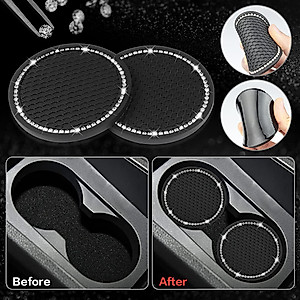 Diamond Bling Steering Wheel Cover for Women Universal Fit 15 Inch, Sparkly Car Wheel Protector with Bling Cup Holder Insert Coasters Rhinestone Ring Emblem, 5 Pack Car Interior Accessories