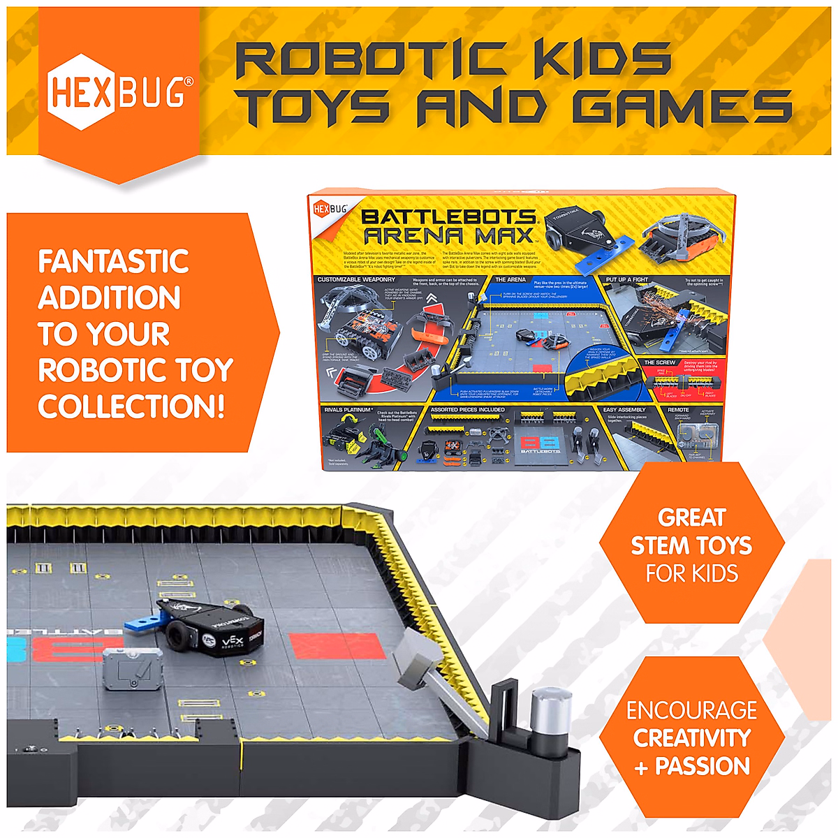 HEXBUG BattleBots Arena MAX, Multiplayer Robot Board Game for Kids, Remote Control Toy, Batteries Included, for Boys and Girls Ages 8 and Up
