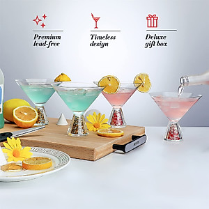 H&D HYALINE & DORA 7oz 2pcs Martini Glasses with Stylish Diamond Bases,Cocktail Glassware,Great for Martini, Cocktail, Whiskey, Margarita, Juice Glasses,Diamond Will Not Leak Off(Red)