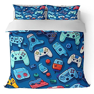 Placitiume Kids Gamer Duvet Cover Set Video Game Controller Comforter Cover Set - Youth Gaming Console Comforter Cover with 2 Pillowcases - Ideal for Gamer Room Decor Bedroom Bed Decor, No Comforter