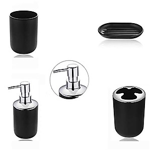 58bh Plastic Bathroom Accessory Set, 4 Pieces Collection Bathroom Accessories Includes Toothbrush Holder,Toothbrush Cup, Soap Dispenser and Soap Dish