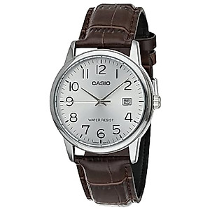 Casio #MTP-V002L-7B Men's Standard Analog Leather Band Easy Reader Day Date Watch