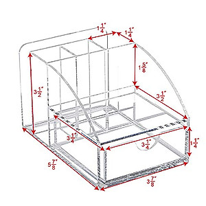 Ikee Design Acrylic Premium Desktop Office Supplies Organizer with Post It Note Pad Holder, Mail Storage and 3 Pencil Slots, Office Tool Storage Case, 3 7/8" W x 5 7/8" D x 3 1/2" H