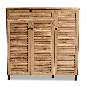 Baxton Studio Coolidge Brown Finished Wood 3-Door Shoe Storage Cabinet