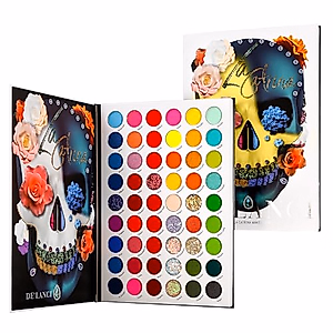 Afflano La Catrina Makeup Pallet Colorful Eyeshadow Palette 54 Color, Large Rainbow Eye Shadow Highly Pigmented, Bright Neon Aurora Glow Color for Women Girl Halloween Christmas Candy Grinch Makeup