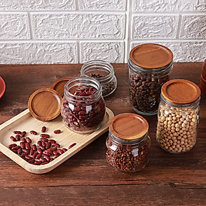 12Pack Regular Mouth Mason Jar Lids - Acacia Wooden Storage, Canning Ball Jar with Airtight Silicone Seal, Brown.