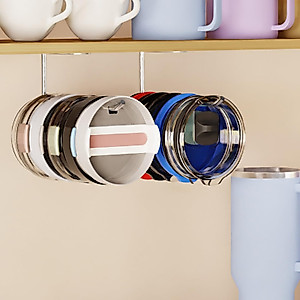 tewodila 2 PCS Tumbler lid Organizer, Kitchen Cup Lid Organizer Inside Cabinet, Water Bottle Lid Holder, Self-Adhesive or Drilling Multi-Functional Storage Hook for Wall (2 Pack)