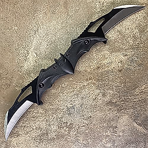 Spring Assisted Open Folding Double Blade Dual Twin 3 Colors Pocket Knife Tactical Belt Clip Black Gold Rainbow Knives Great Gift (Black)