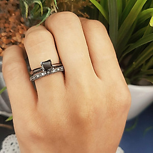 Dazzlingrock Collection 1.50 Carat Princess Black & Round White Diamond Wedding Ring Set for Women in Black Plated 10K White Gold Size 6.5