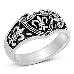 Fleur De Lis Shield Fashion Classic Ring New 925 Sterling Silver Band Size 8