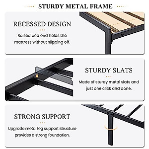 SHA CERLIN Twin Size Bed Frame with Headboard Shelf, Heavy Duty Platform Bed Frame with Strong Metal Foundation, No Box Spring Needed, Black