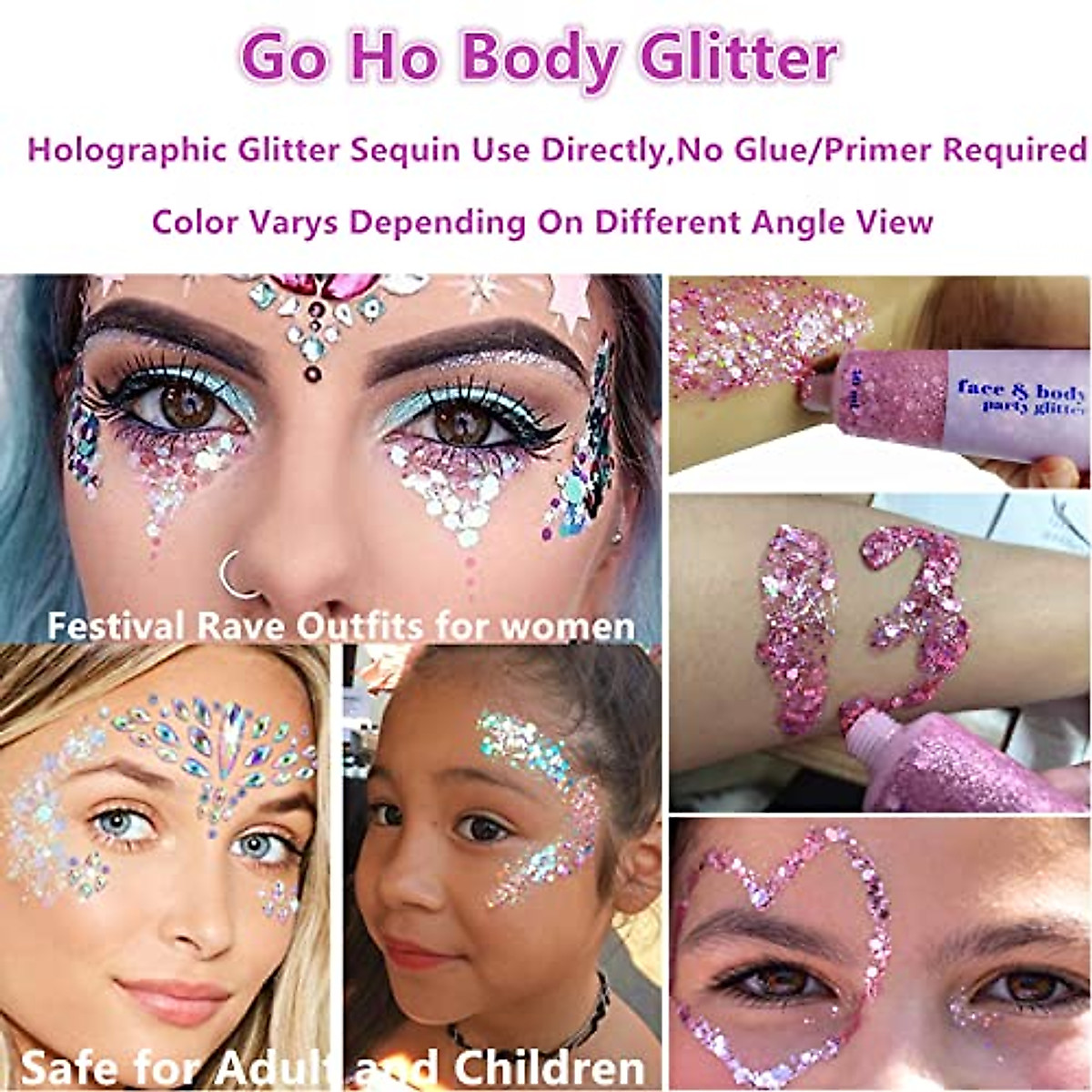 Go Ho Pink Body Glitter Gel and 2 PCS Hot Pink Heart Earrings for Women,Sparkle Pink Holographic Chunky Sequins Glitter Gel with Pink Heart Earrings for Singer Concerts Face Body Glitter Makeup