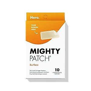 Mighty Patch Surface from Hero Cosmetics - Hydrocolloid Spot Patch for Body, Cheek, Forehead, and Chin, Vegan-friendly and Not Tested on Animals (10 Count)