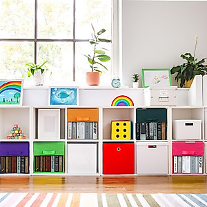 Windyun 8 Pcs 11 Inch Foldable Fabric Cube Storage Bins See Through Cubby Storage Organizer Boxes with Clear Window and Front Handle Collapsible Cubicle Baskets for Room Closet Shelf Cloth Book Toy