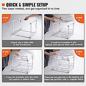 VEVOR 2 Tier 13"W x 21"D Pull Out Cabinet Organizer, Heavy Duty Slide Out Pantry Shelves, Chrome-Plated Steel Roll Out Drawers, Sliding Drawer Storage for Inside Kitchen Cabinet, Bathroom, Under Sink