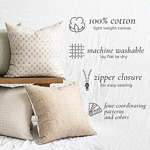 Woven Nook - Modern & Luxurious Decorative Boho Throw Pillow Covers - Durable Quality & Machine Washable - 100% Cotton Canvas - Wells Set - 4 Pack (18x18)