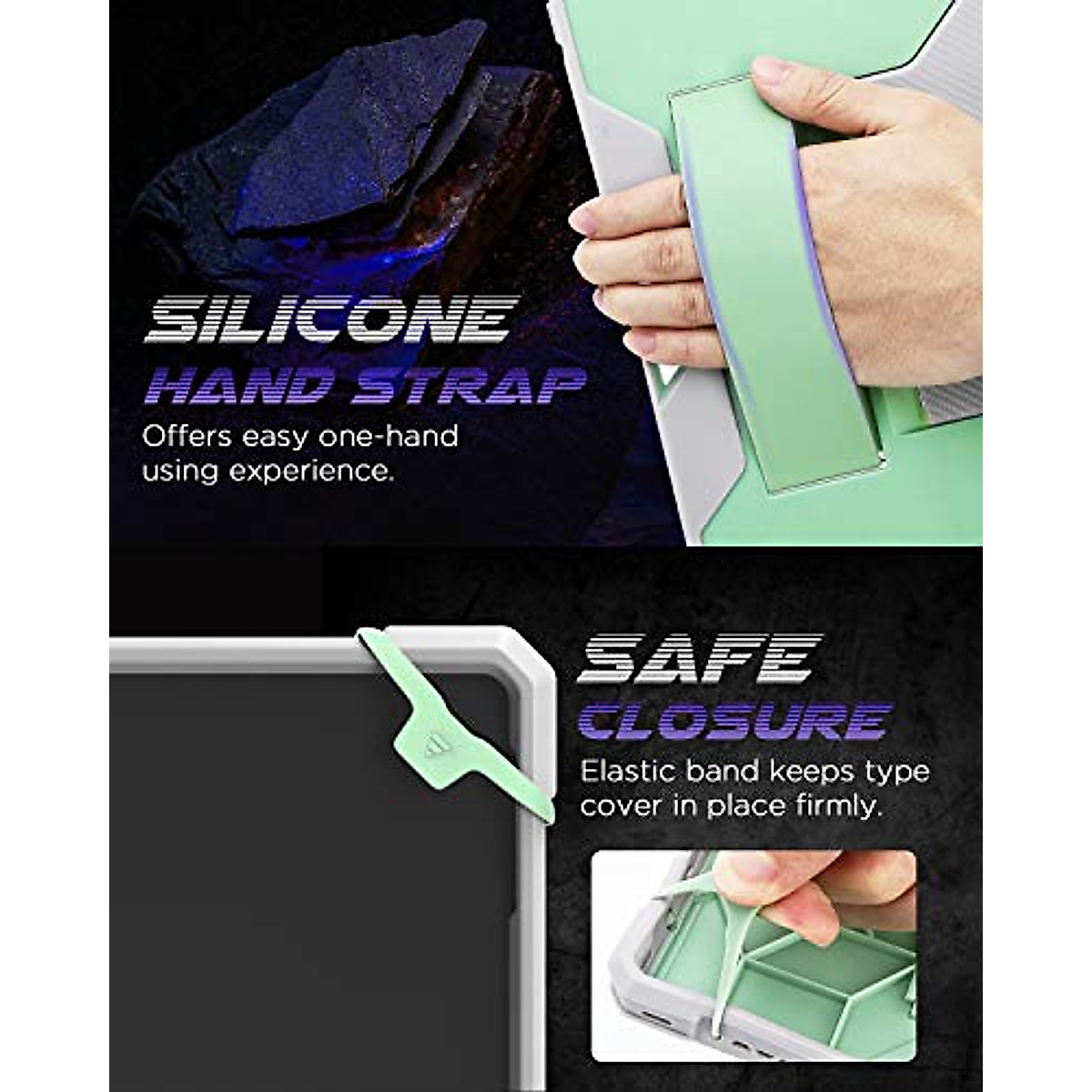 MoKo Case Fit Microsoft Surface Pro 7 Plus/7/6/5/4/LTE, [Heavy Duty] Shockproof Full-Body Rugged Hybrid Tablet Case with Hand Strap & Kickstand Fit Pro 7+/Pro 7/Pro 6/Pro 5/Pro 4/Pro LTE, Green+Gray