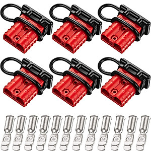 Boao 6 Sets 6-10 Gauge Battery Quick Connect Disconnect 50a 12-36v Battery Quick Connector Quick Wire Harness Plug Kit Battery Quick Connector Disconnect Plug for Motor Winch Trailer(Red)
