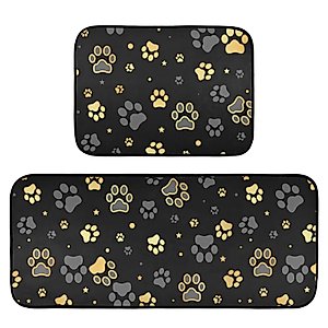 Gold Dog Paw Kitchen Mat Set of 2 Anti-Fatigue Kitchen Rug Set Non Slip Cushioned Heavy Duty Foam Kitchen Runner Rugs and Mats Comfort Standing Mat for Floor Home Decor Doormat