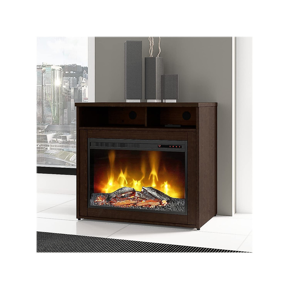 Bush Business Furniture Series C Floor Standing Electric Indoor Fireplace with Shelf, 32-inch W, Mocha Cherry (WC12938FRK)