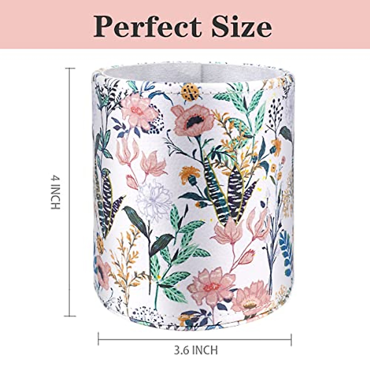 WAVEYU Pen Holder for Women Girls, Decorative Pencil Organizer, Makeup Brush Holder, Leather Multi-Functional Organizer for Office, Home, Classroom, White Flower