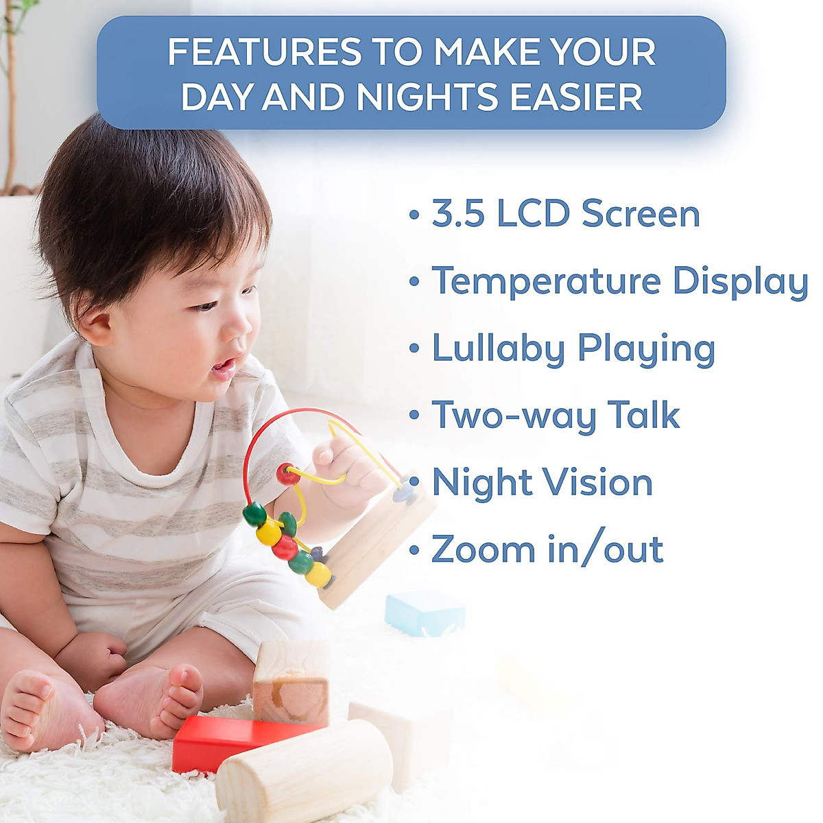 HD Baby Monitor with Camera and Audio | 2-Way Long-Range Video Baby Monitor with Wide-Angle, Night Vision Temperature, and Pan-Tilt Remote
