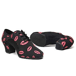 SWDZM Men&Women Ballroom Dance Shoes Lace-up Closed Toe Latin Modern Performance Dance Practice Teaching Shoes,902HC,Heel-1.97'',Black,6.5 US