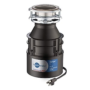 InSinkErator Garbage Disposal with Cord, Badger 1, 1/3 HP Continuous Feed & DWC-00 Dishwasher Connector Kit
