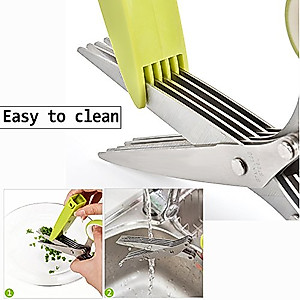 Joyoldelf Gourmet Herb Scissors Set - Master Culinary Multipurpose Cutting Shears with Stainless Steel 5 Blades, Herb Stripper, Safety Cover and Cleaning Comb for Cutting Cilantro Onion Salad