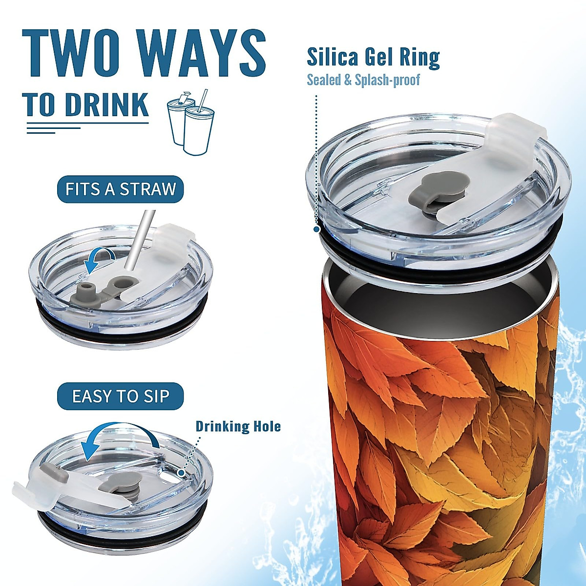 QWEUIOP 20oz Insulated Travel Coffee Mug Autumn Maple Leaf Stainless Steel Tumbler with Lid Double Wall Vacuum Coffee Cup For Hot and Cold Drinks14190