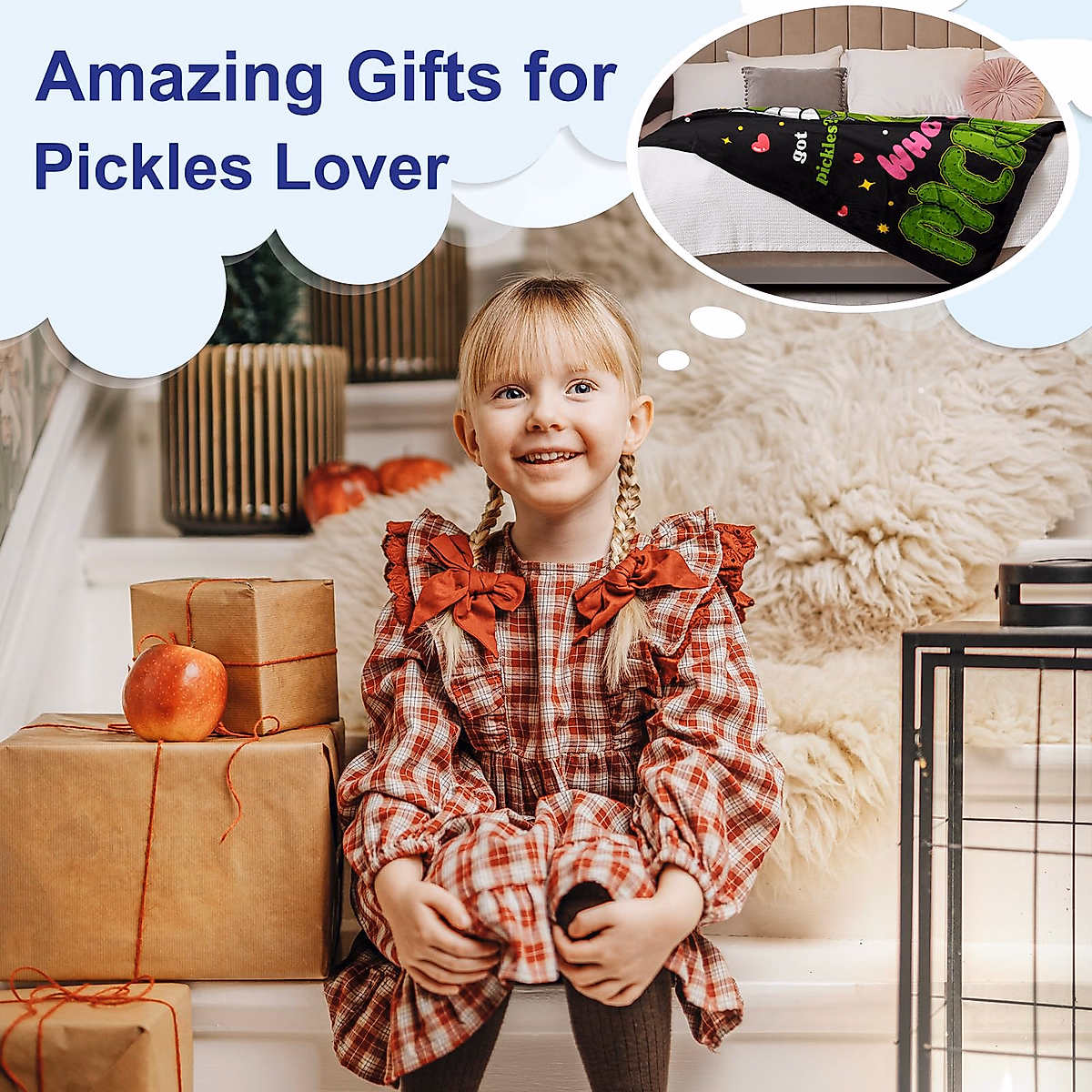 Jepufo Pickle Gifts Blanket, Pickle Gifts for Pickle Lovers, Funny Pickles Gifts for Kids, Just a Girl Who Loves Pickles Blanket, Best Pickle Gifts Birthday Christmas Ideas Blanket 40"X50"