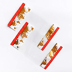 QQ Studio Clear Multi-Sized Windowed Resealable Stand Up Food Pouches with Gold Map Design (14x24cm (5.5x7.9"))